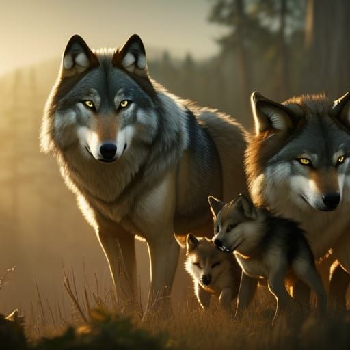 wolf parents and pups, 8k resolution concept art by Greg Rutkowski ...