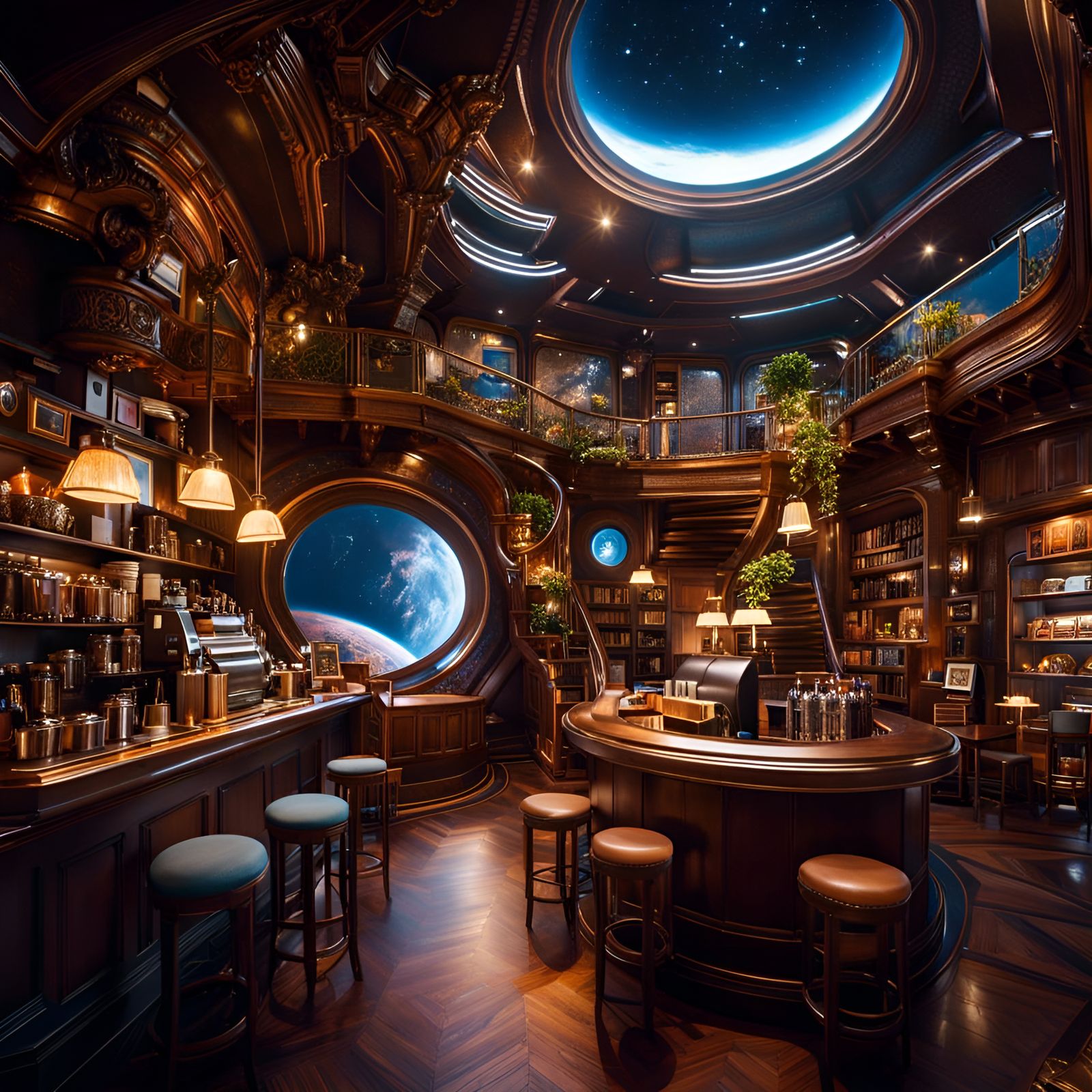 "coffee shop in space!" 2 - AI Generated Artwork - NightCafe Creator