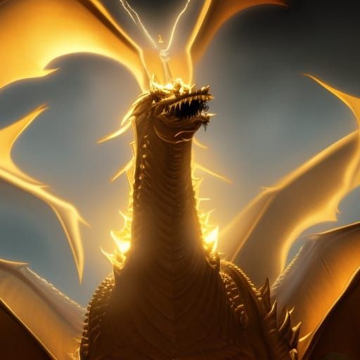 king ghidorah, giant gold scaled dragon kaiju,with three heads ...