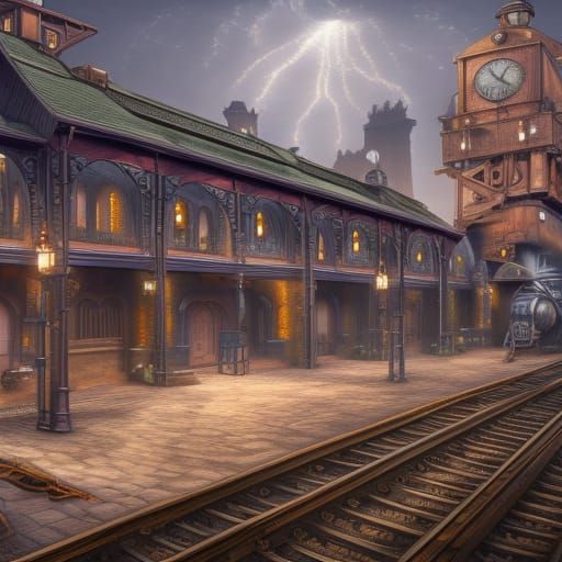Steampunk Train Station 4 - AI Generated Artwork - NightCafe Creator
