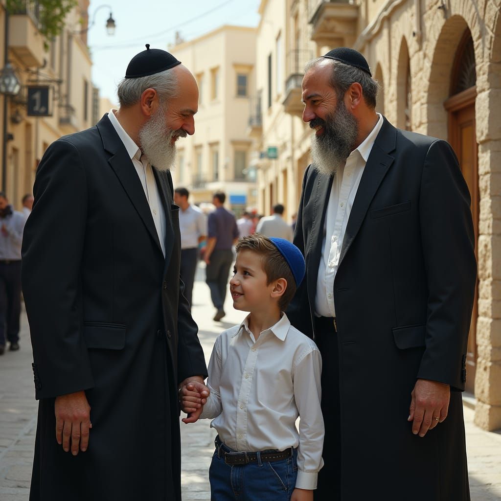 Haredi Jews in Jerusalem Street Scene, Photorealis... - AI Art