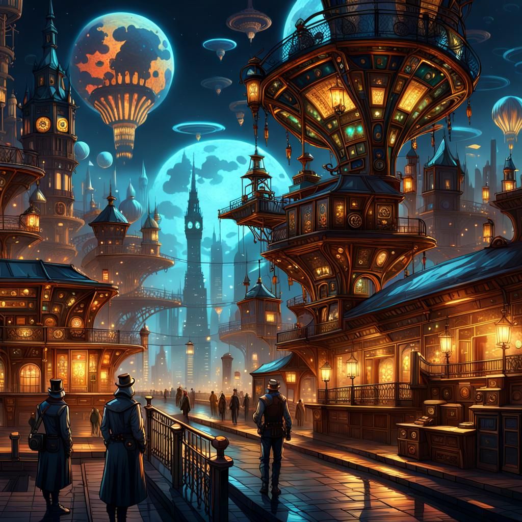 Steampunk Night City - AI Generated Artwork - NightCafe Creator