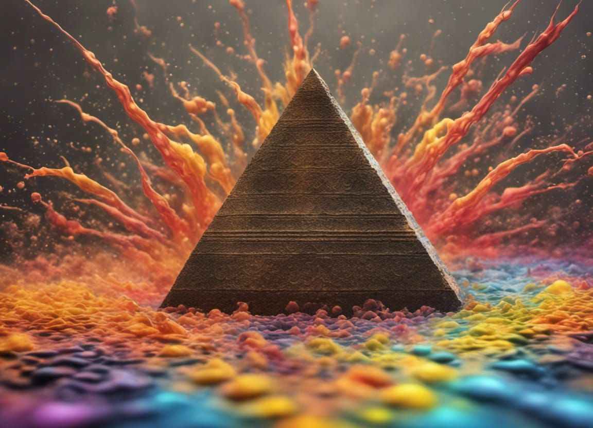 Egypt pyramid, exploding 3D streams of colliding intricate complex ...