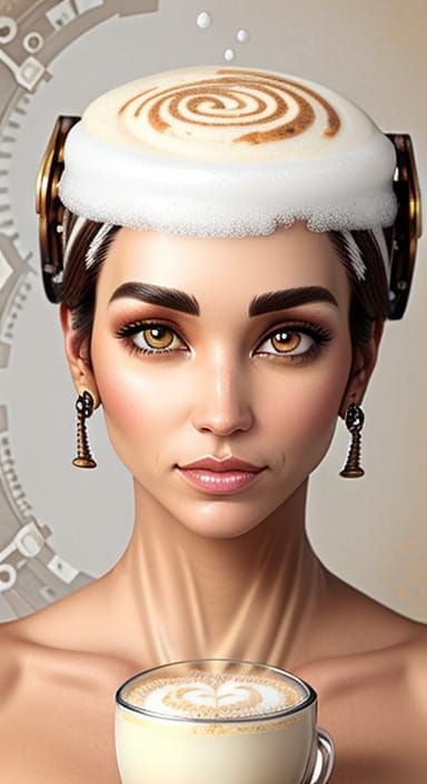 Steampunk Lady Sips Chai Latte in Mystical Backwat... - AI Art