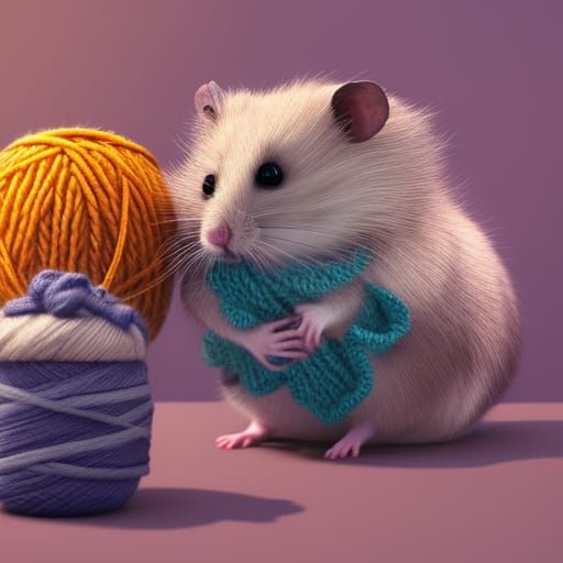 Hamster knitting with yarn cute realistic intricate detail - AI ...