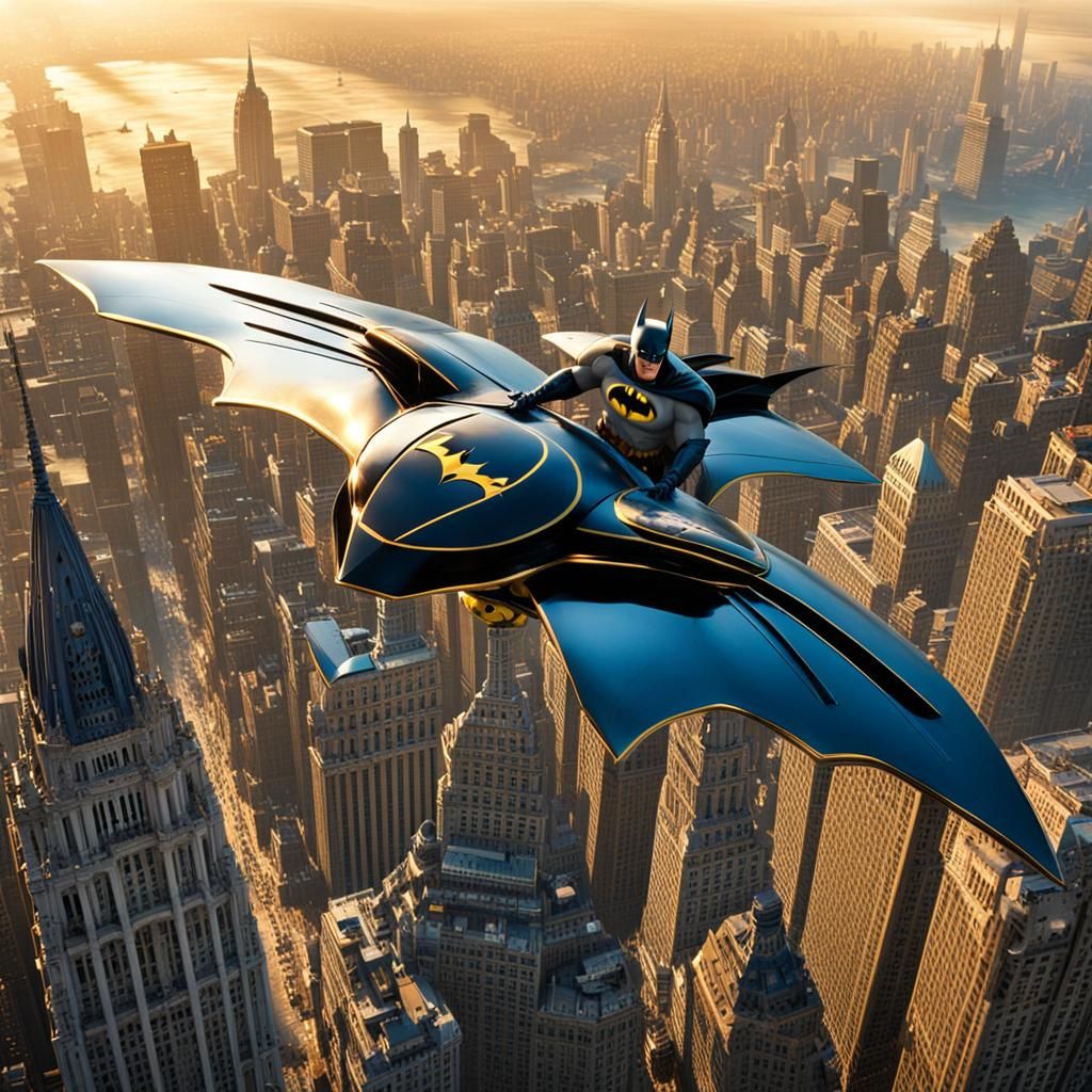 Batman flying over beautiful Gotham city, in the Bat copter. - AI ...