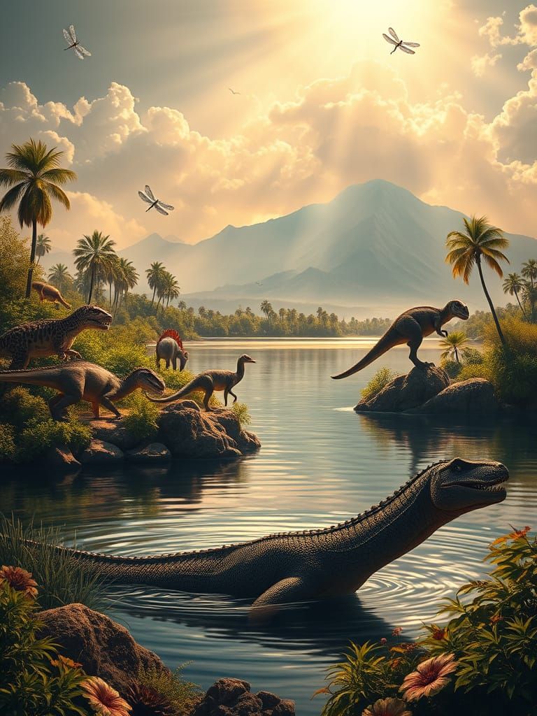 Dinosaur scene - Prehistoric Loch Ness Scene in Digital Art ...