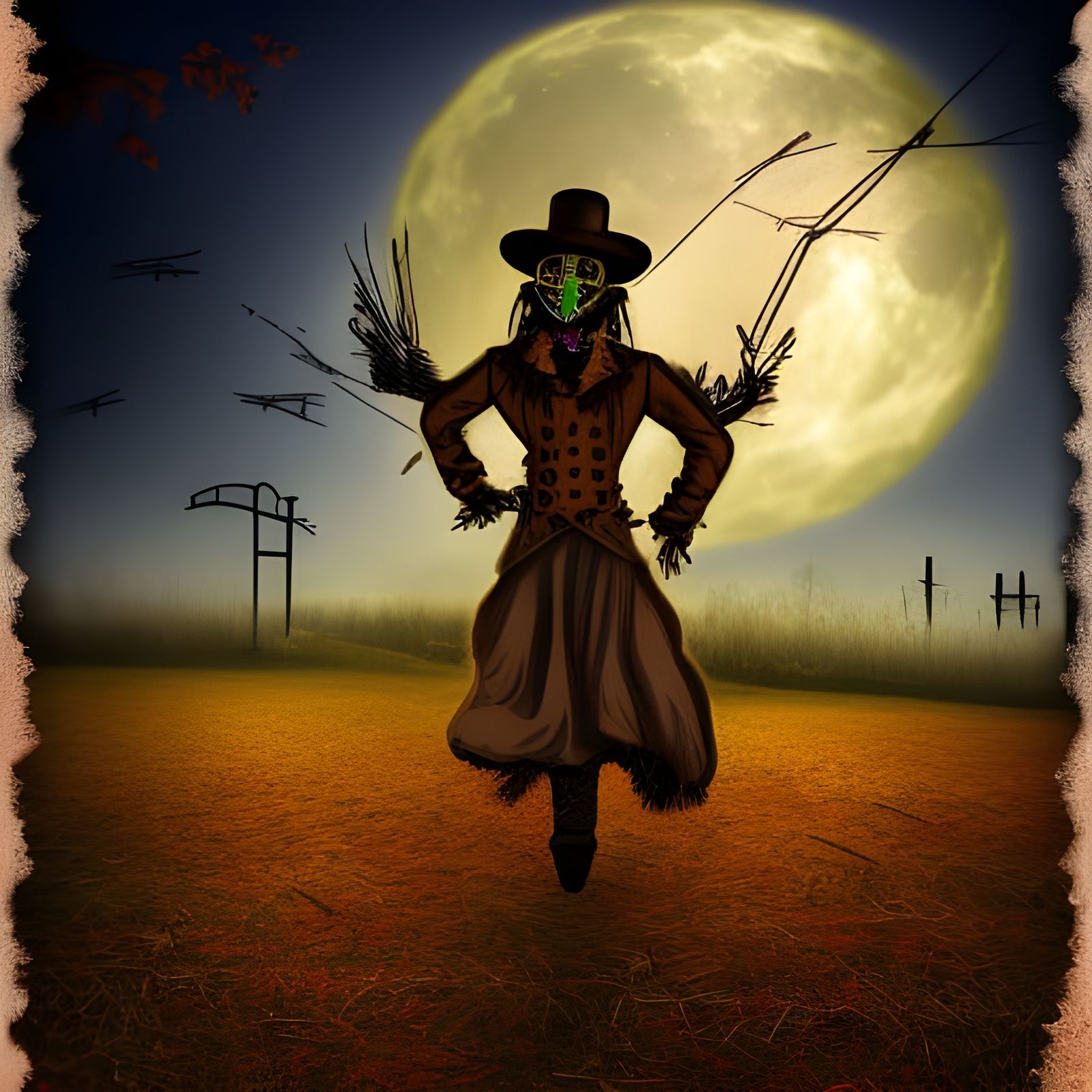 A steampunk scarecrow in the autumn moonlight b - AI Generated Artwork ...