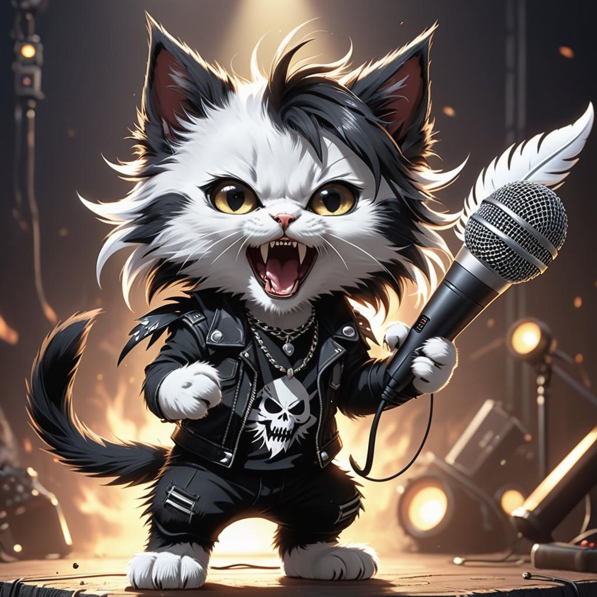 Cute baby half white half black kitten belting out a Heavy Metal song ...