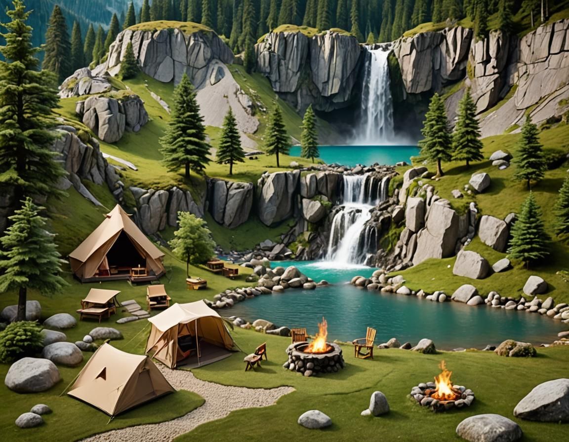 The Perfect Camping Setup - Campsite diorama featuring an adjacent lake ...