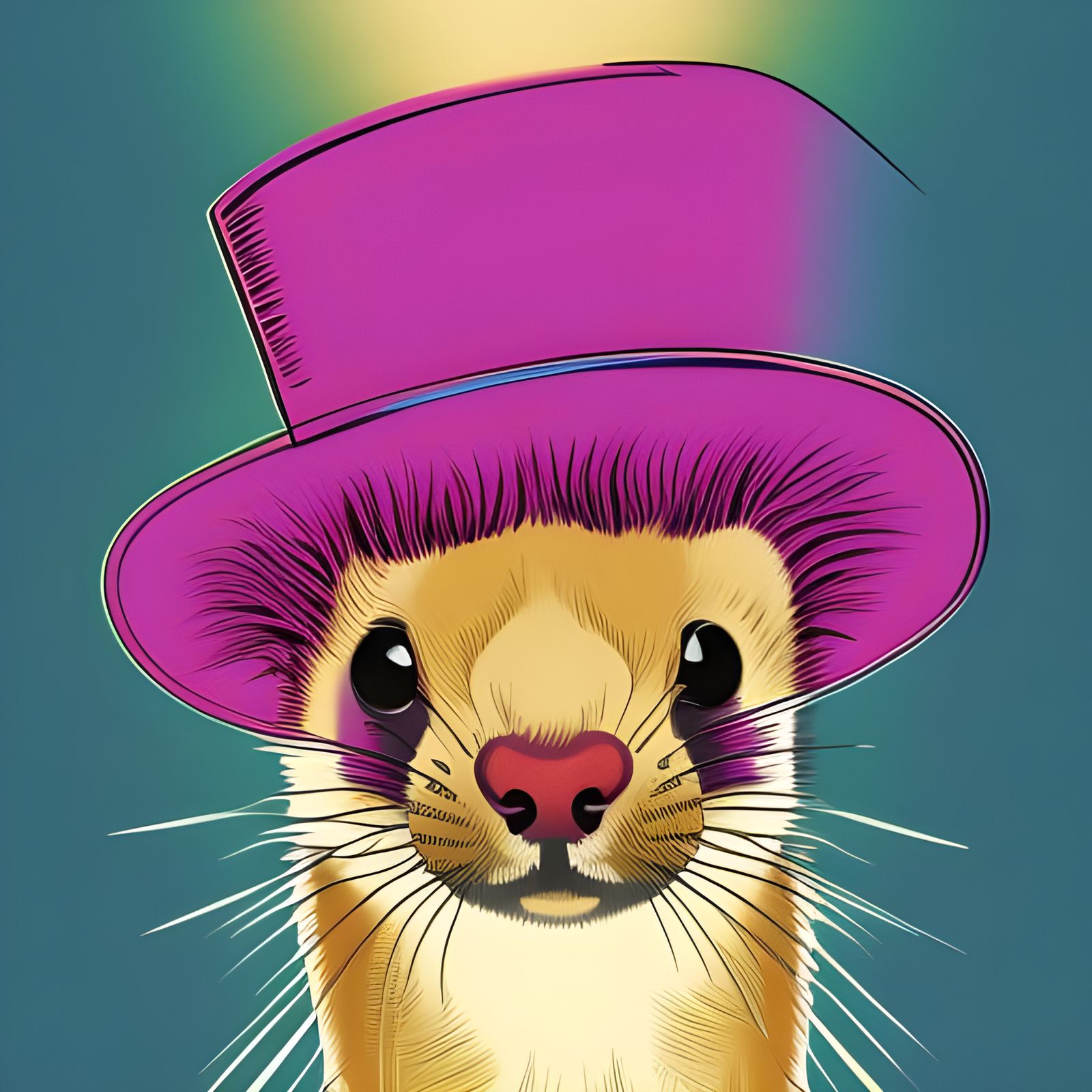 psychedelic ferret wearing a hat - AI Generated Artwork - NightCafe Creator