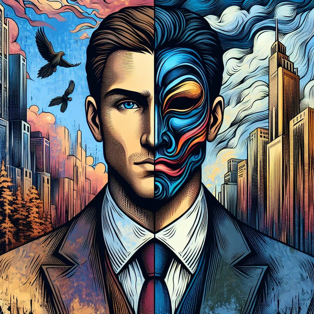 two face actor tommy lee jones shin hanga cool colors Canaletto - AI ...