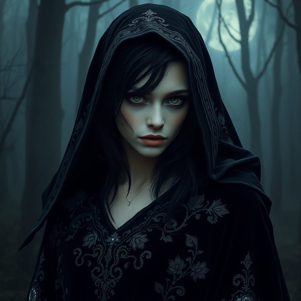 Raven woman - Mysterious Raven Goddess Emerging from Moonli...