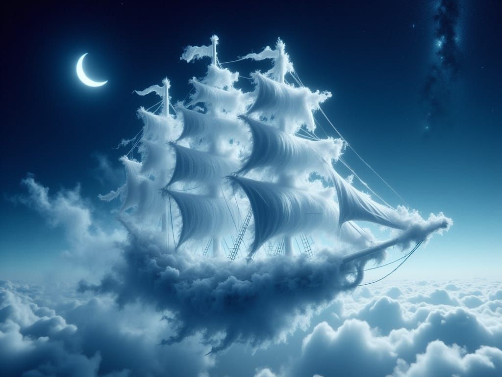 Cloud ship - Dreamy Cloud Ship Under Starry Night Sky