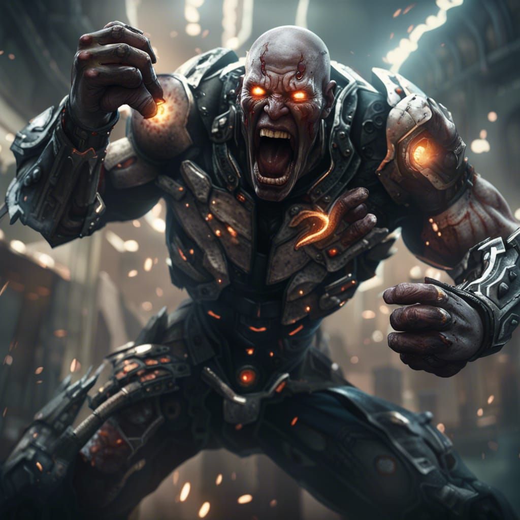 cyborg screaming in anger with clenched fists - AI Generated Artwork ...