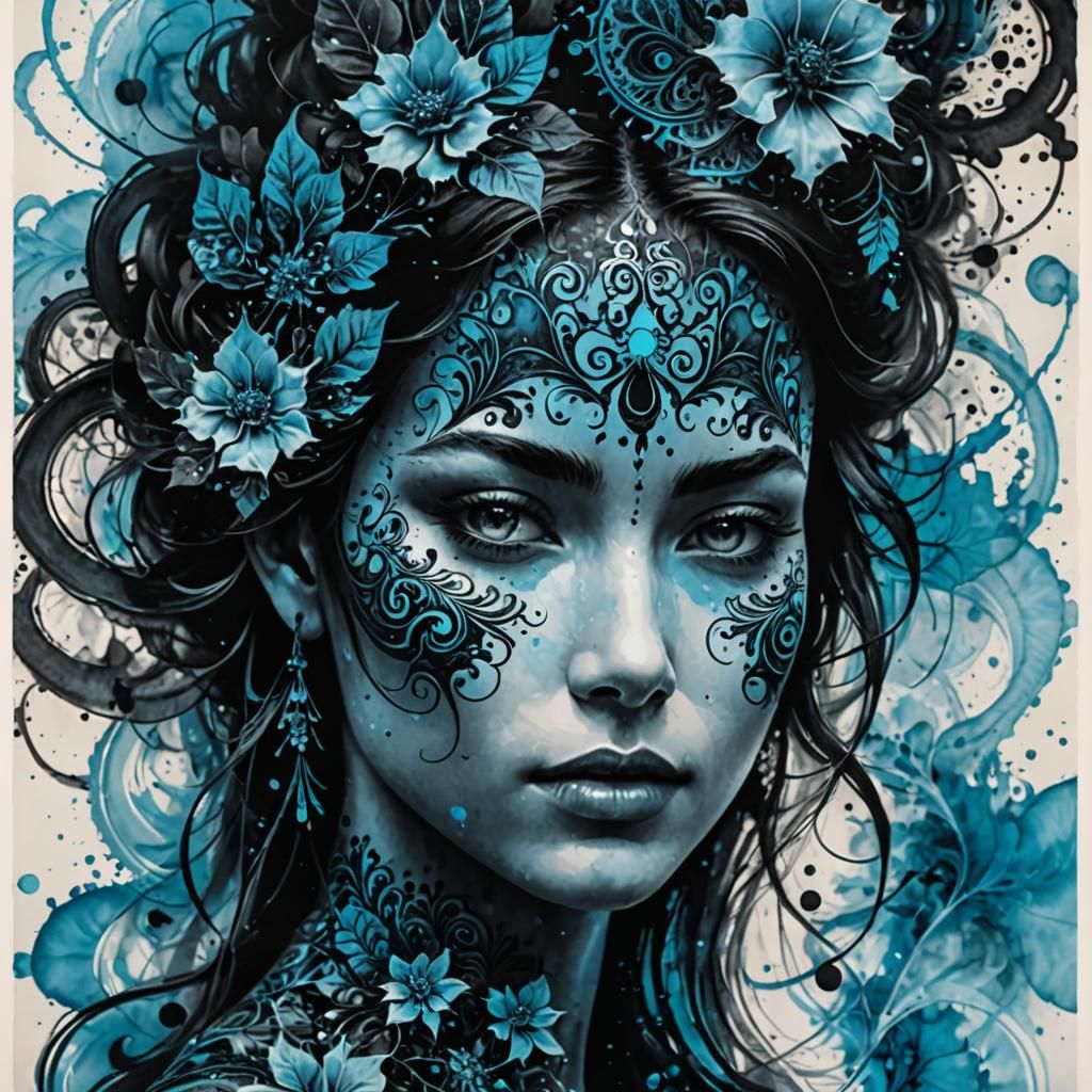 facepaint, black and blue ink - AI Generated Artwork - NightCafe Creator