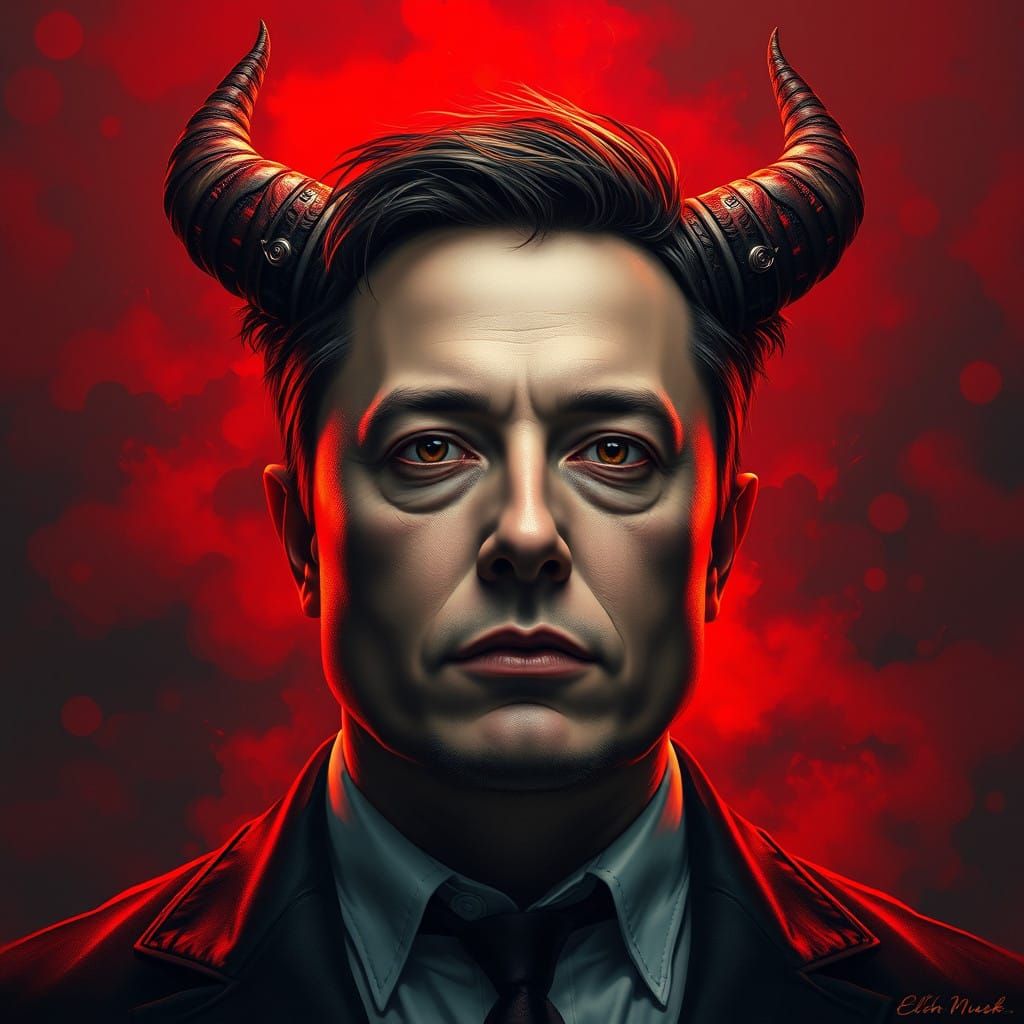Dark Fantasy Elon Musk with Devil Horns - AI Art