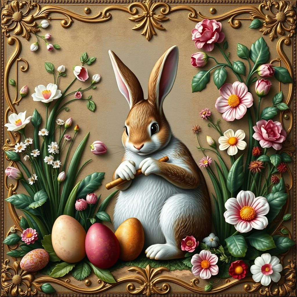 Happy Easter - Elegant Easter Landscape with Antique-Inspire...