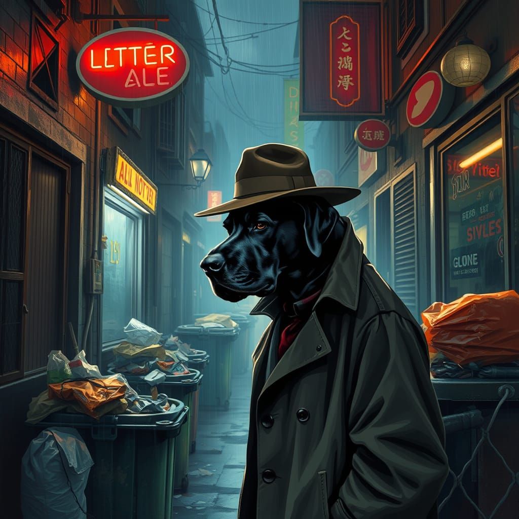 Great Dane Detective Investigates Gritty Crime Sce... - AI Art