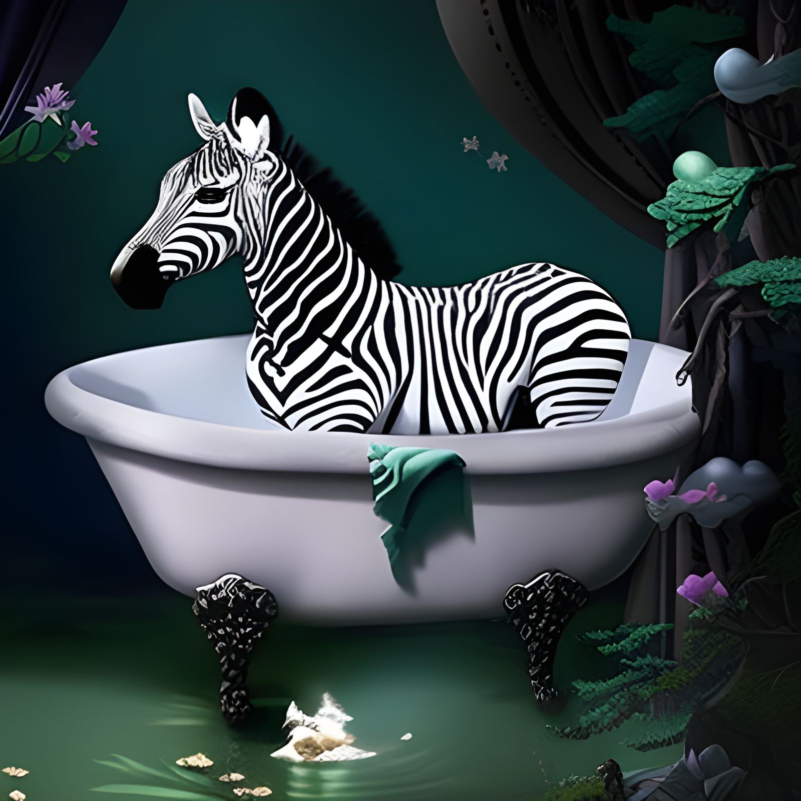 a zebra bathing inside a clawfoot bathtub - AI Generated Artwork ...