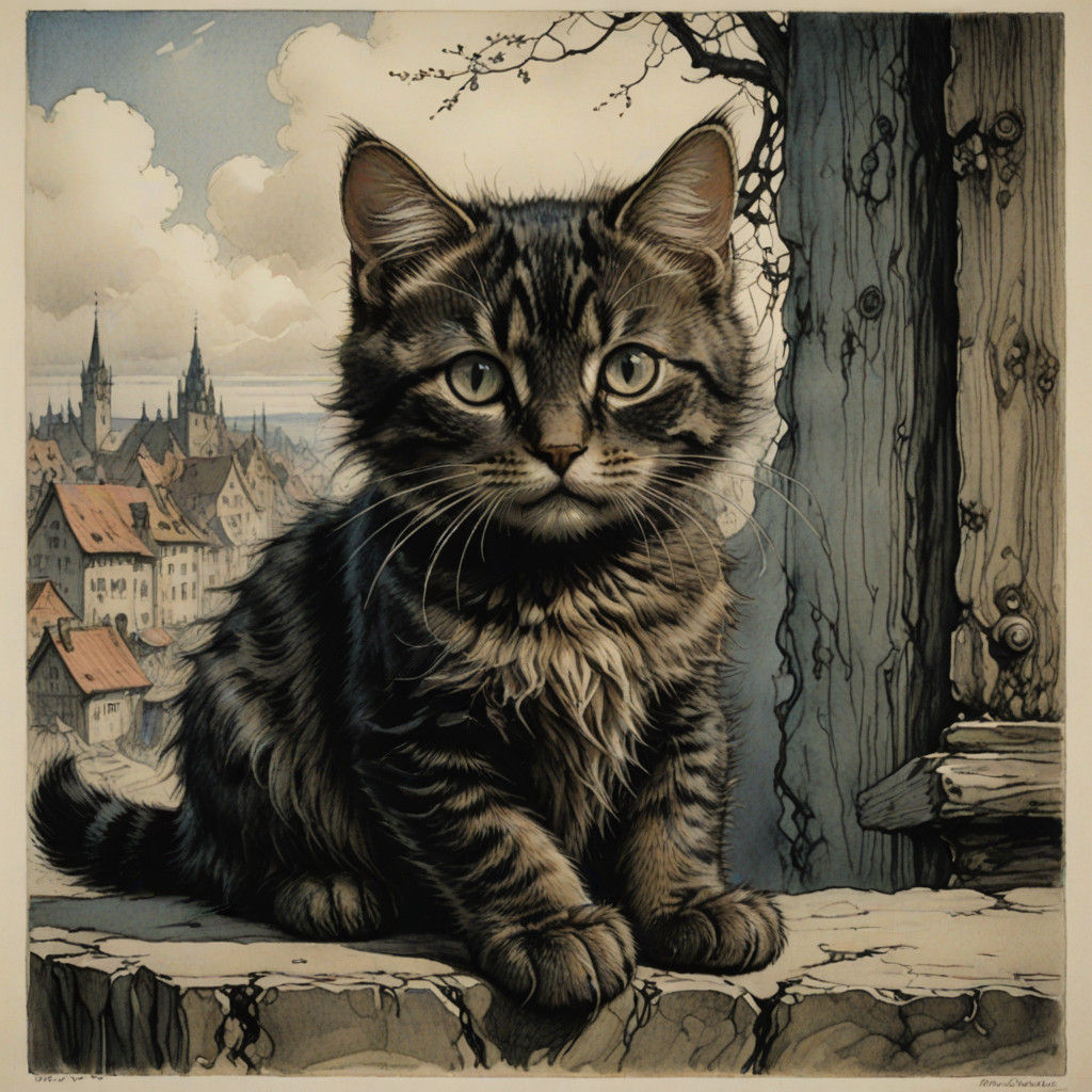 Whimsical Cat Portrait in a Vintage Style - AI Art