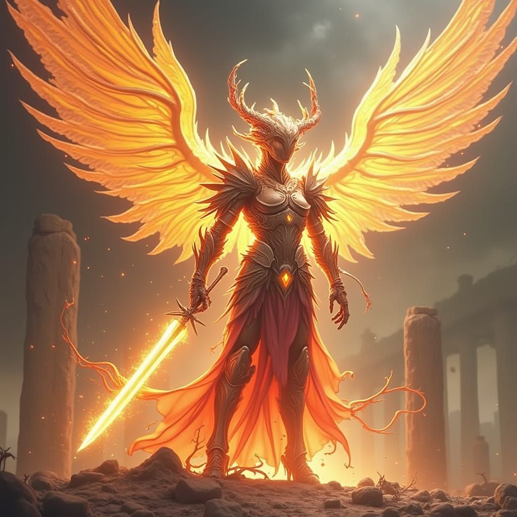 Chaotic Fire Elemental God - Fantasy Warrior in Biomechanica...