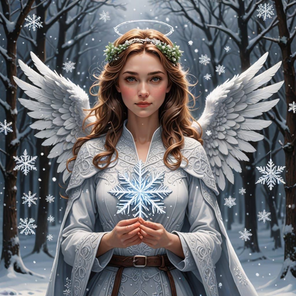 Ethereal Snowflake Angel in Delicate Beauty - AI Art
