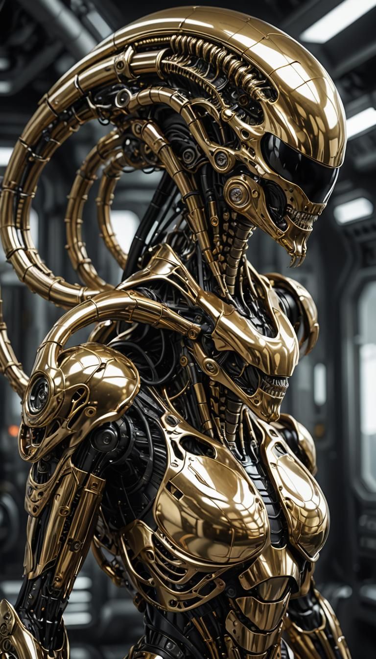 "Golden Xenomorph-Hybrid Cyborg" #3 - AI Generated Artwork - NightCafe ...