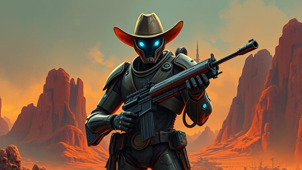 Cyberpunk Cowboy Android in Desperate Standoff - AI Art