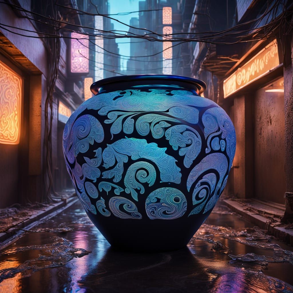 decorative clay pot full of water - Cyberpunk Clay Pot Glow...