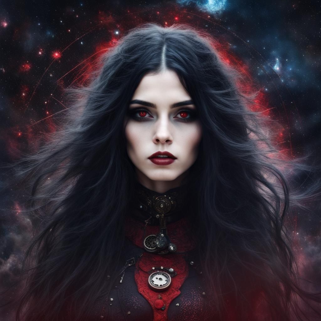 Cosmic Goth Steampunk Girl - AI Generated Artwork - NightCafe Creator
