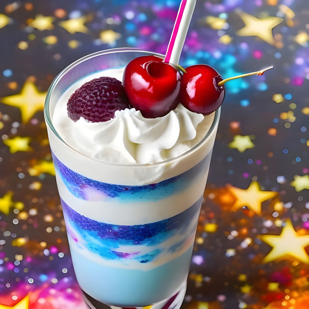 Cosmic milkshake with whipped cream and a cherry on top, overflowing ...