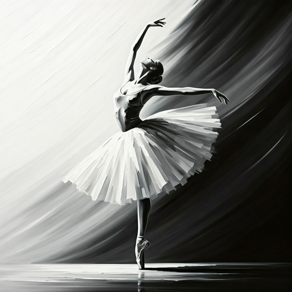 The Ballerina - Surrealist Dry Brush Dancer in Monochromati...