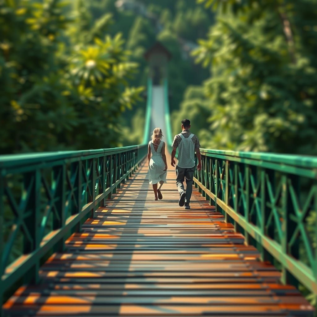 A narrow wooden bridge - Symmetrical Bridge Landscape in Tr...