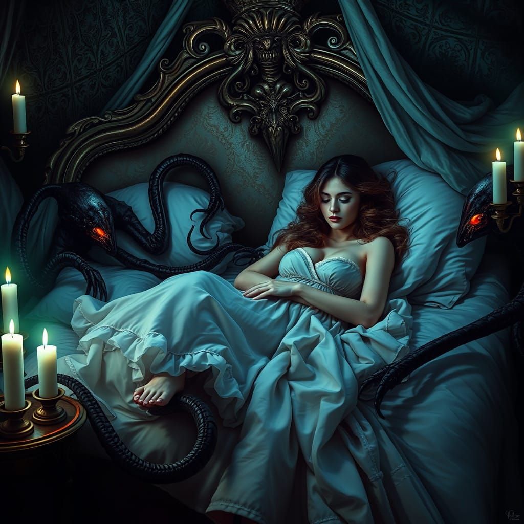 Ethereal Woman Surrounded by Dark, Twisted Beings ... - AI Art