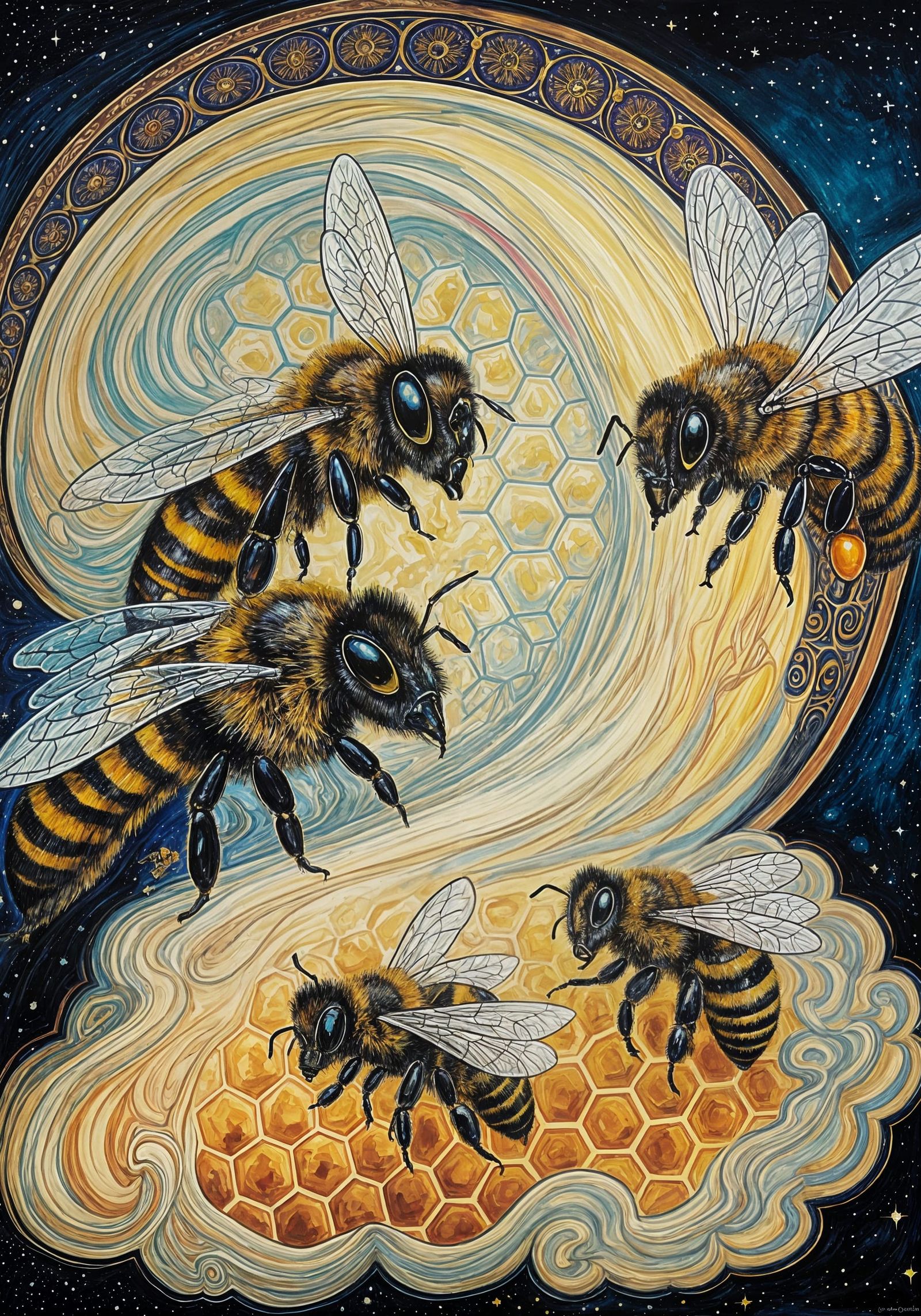 Bees with a friend - Cosmic Bees in Liberty Style Abstract A...