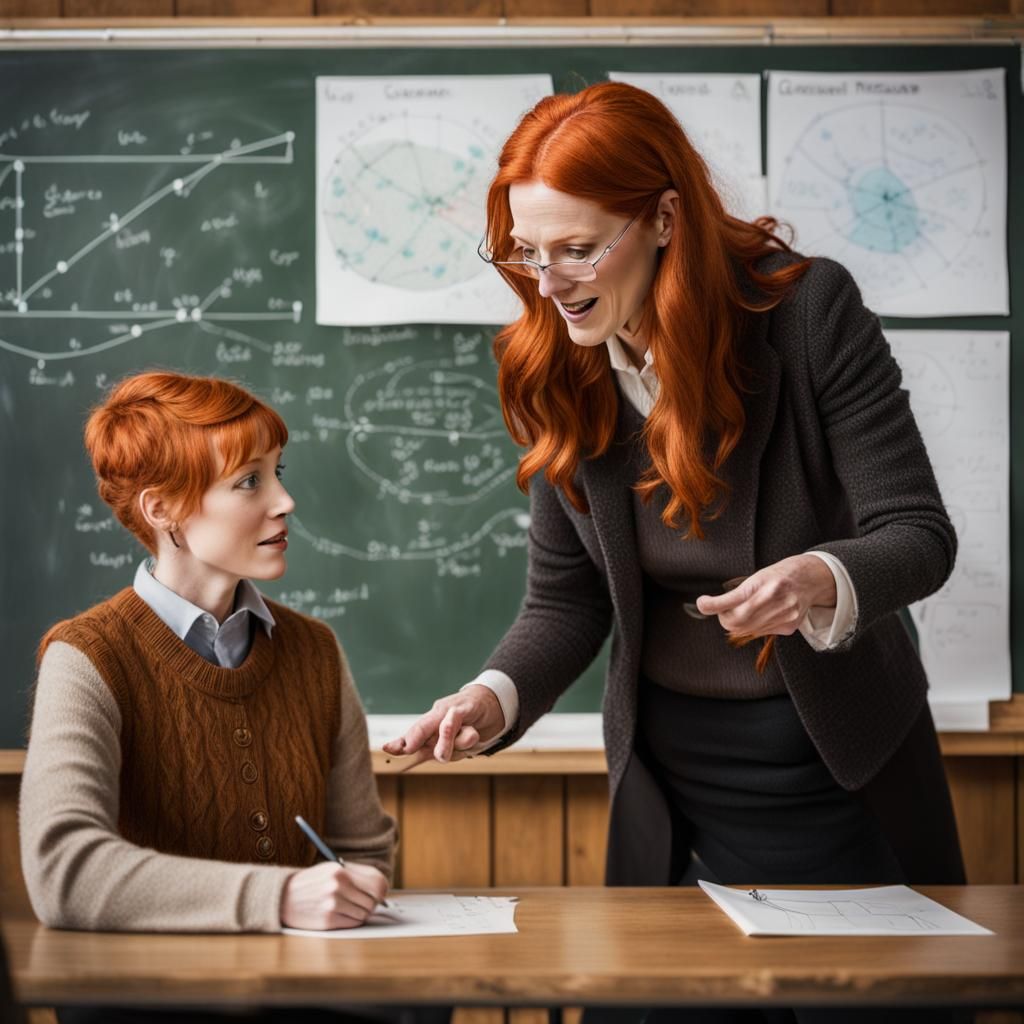 a redhead teacher explaining the winter solistice on a chalkboard with ...