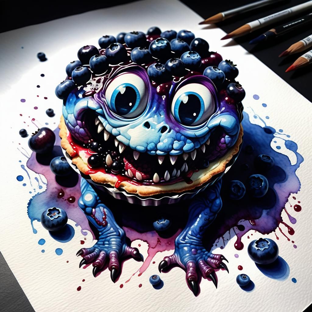 Watercolor painting of a Blueberry Pie Monster - AI Generated Artwork ...