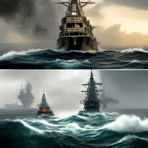 U-Boats VS a Battleships in rough sea waters Battle of the Atlantic - AI Generated Artwork ...
