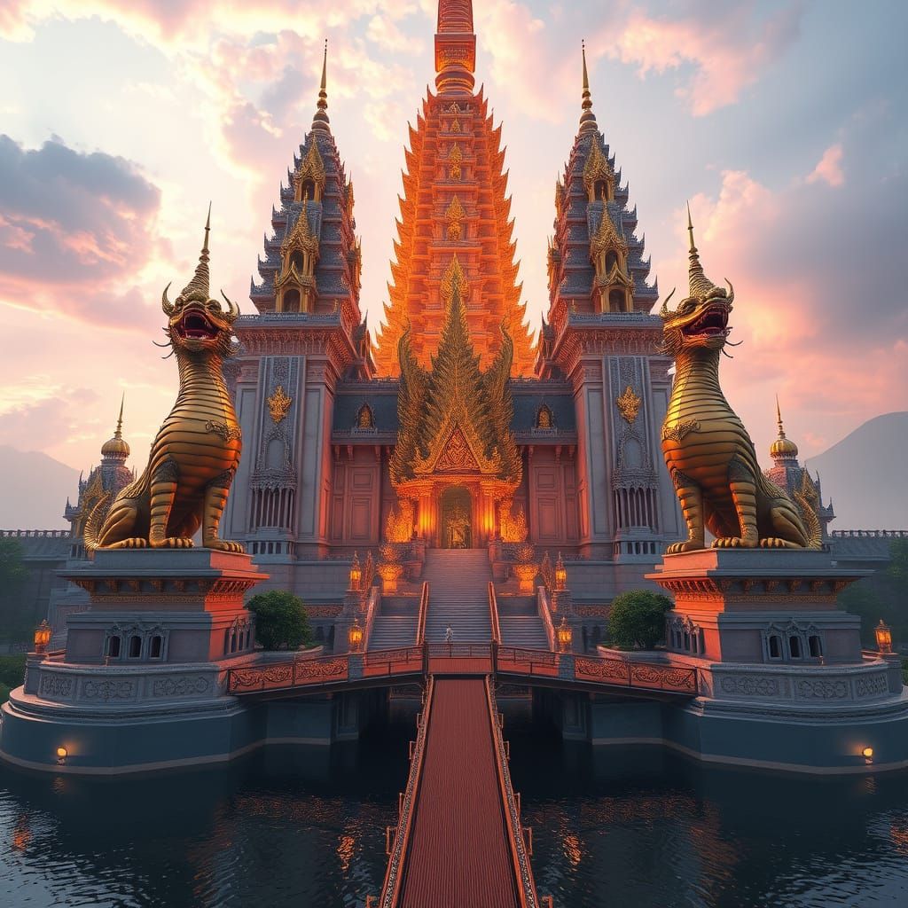 Majestic Siamese Temple Castle in Cyberpunk Style - AI Art