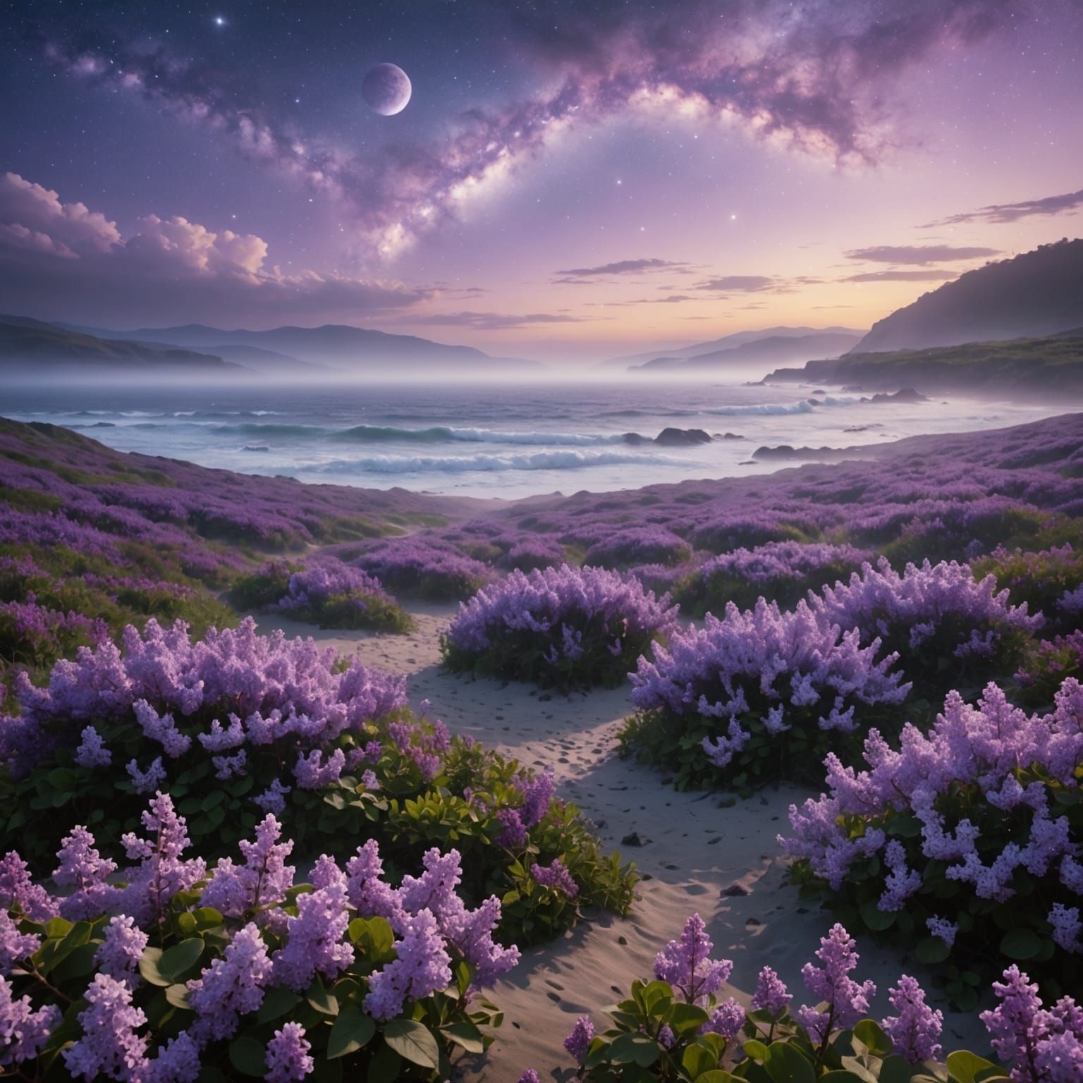 Ethereal Lilac Oceans in the Galactic World of 401... - AI Art