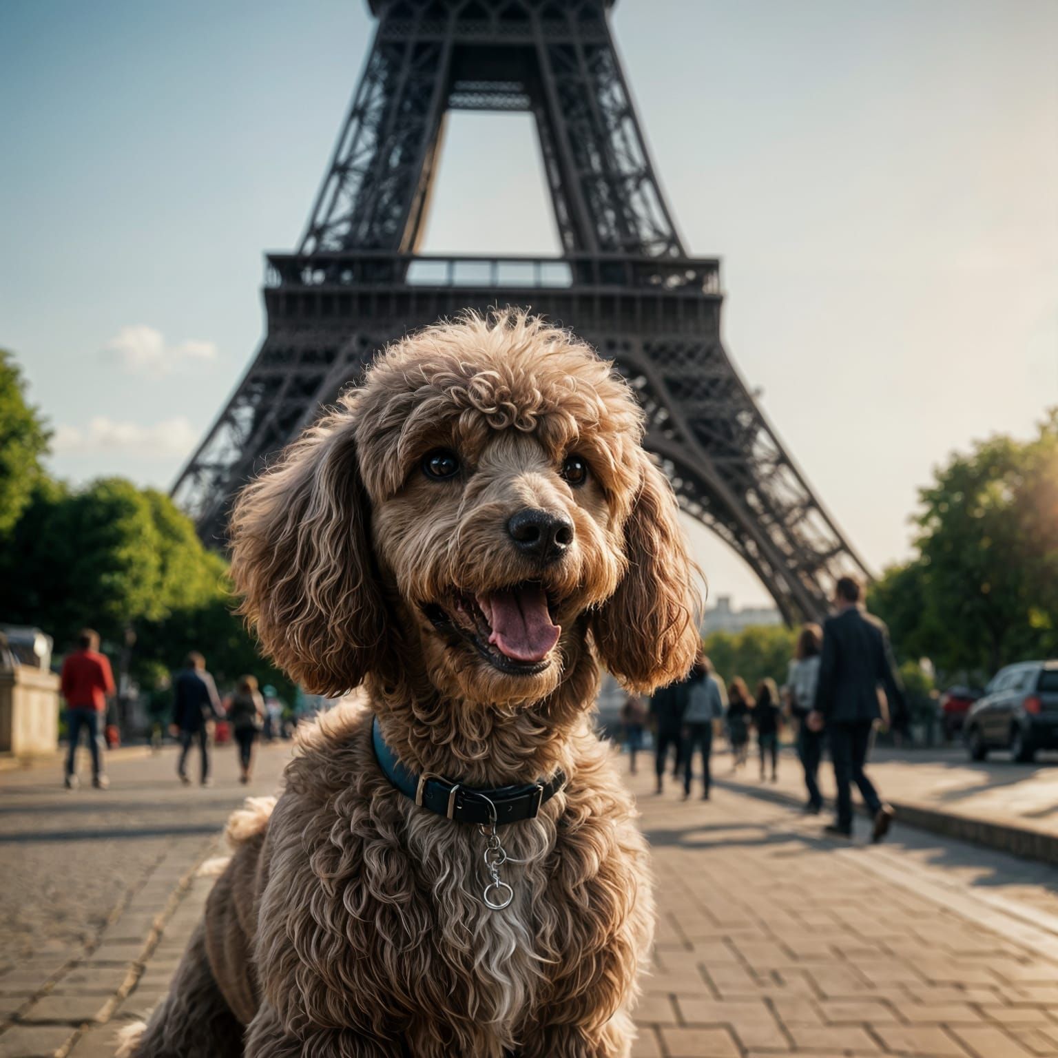 Bonjour! - Happy Poodle Fetches French Bread in Front of Eif...
