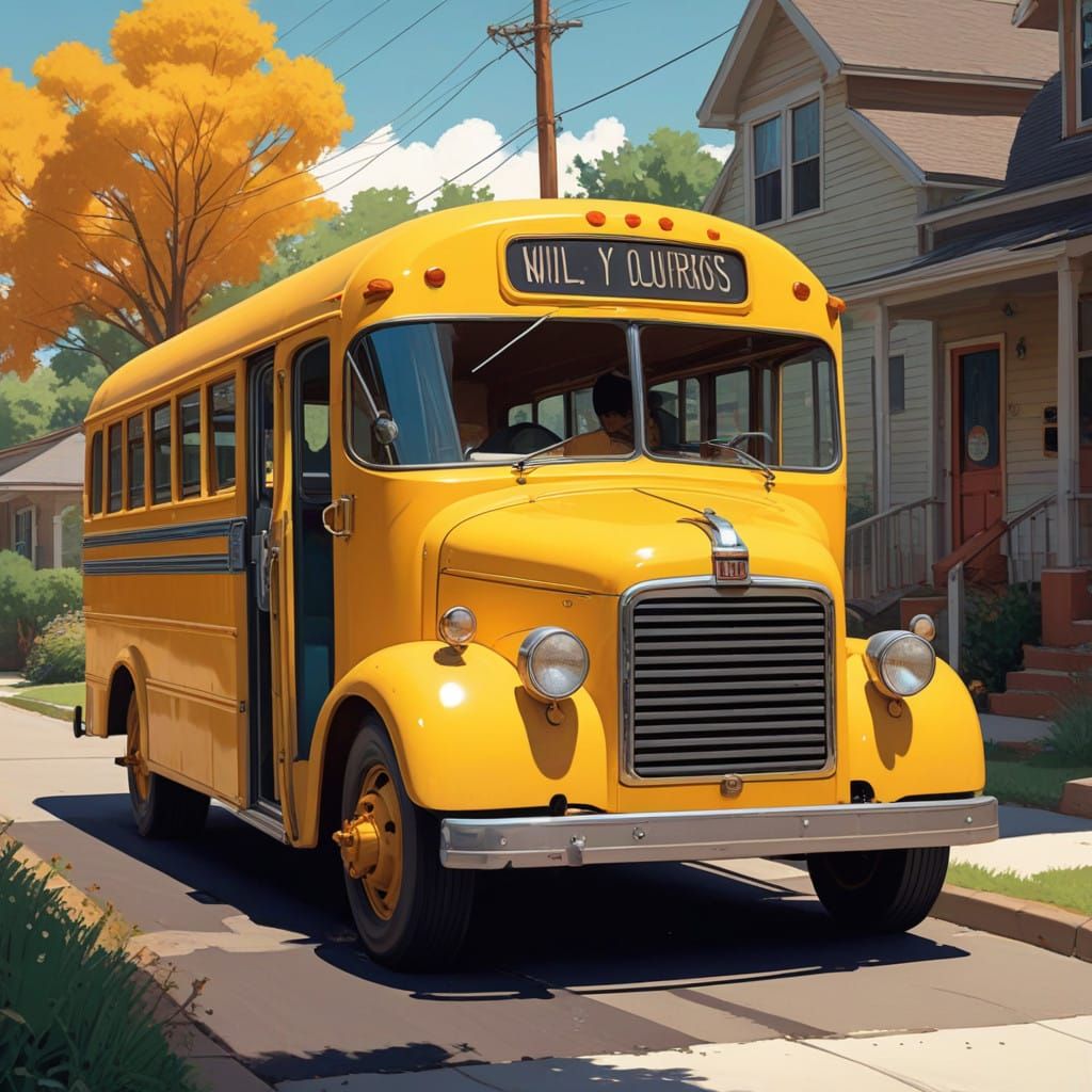 School bus - Retro Yellow School Bus Driven by Snoopy in 196...