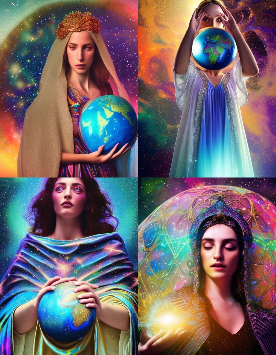 Greek goddess Urania, holding a globe, wearing a cloak of stars, 8k ...