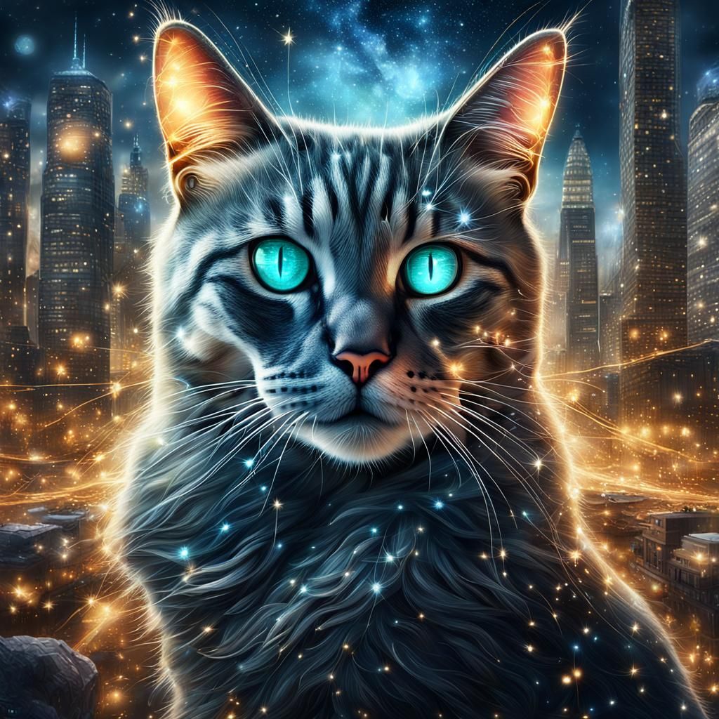 (an epic extremely detailed a close up of the portrait luminous cat ...