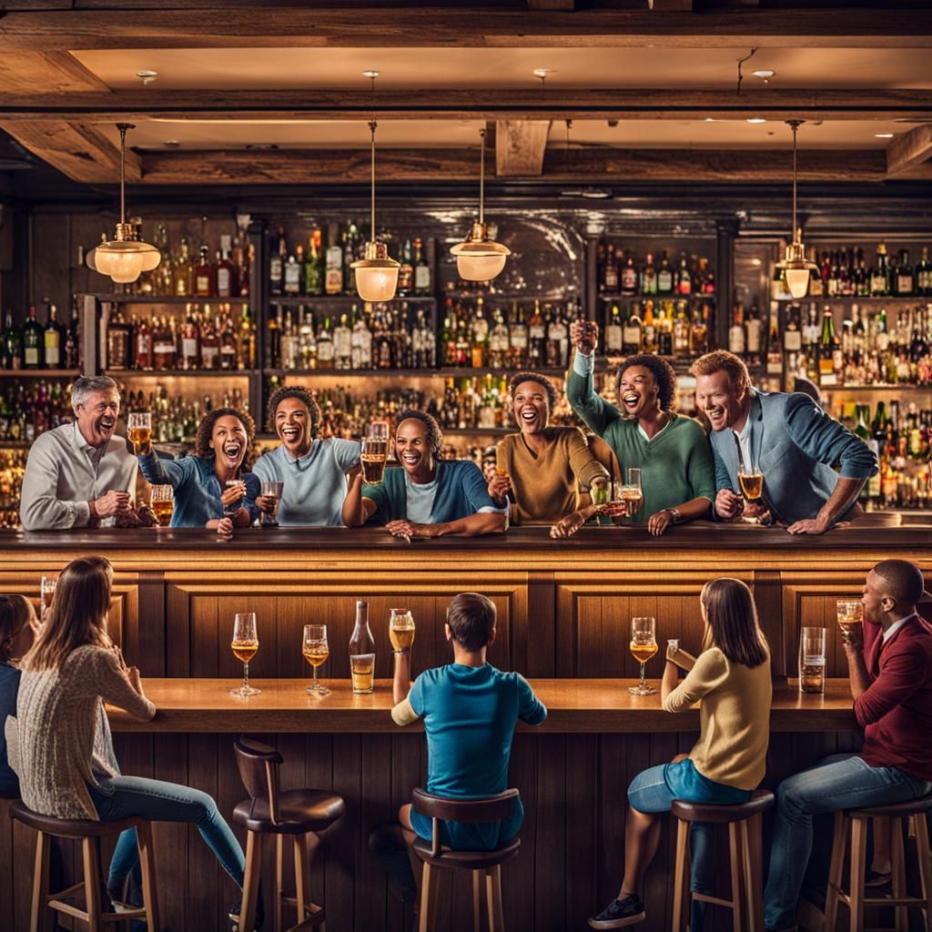 group sitting at a bar drinking cheering - AI Generated Artwork ...