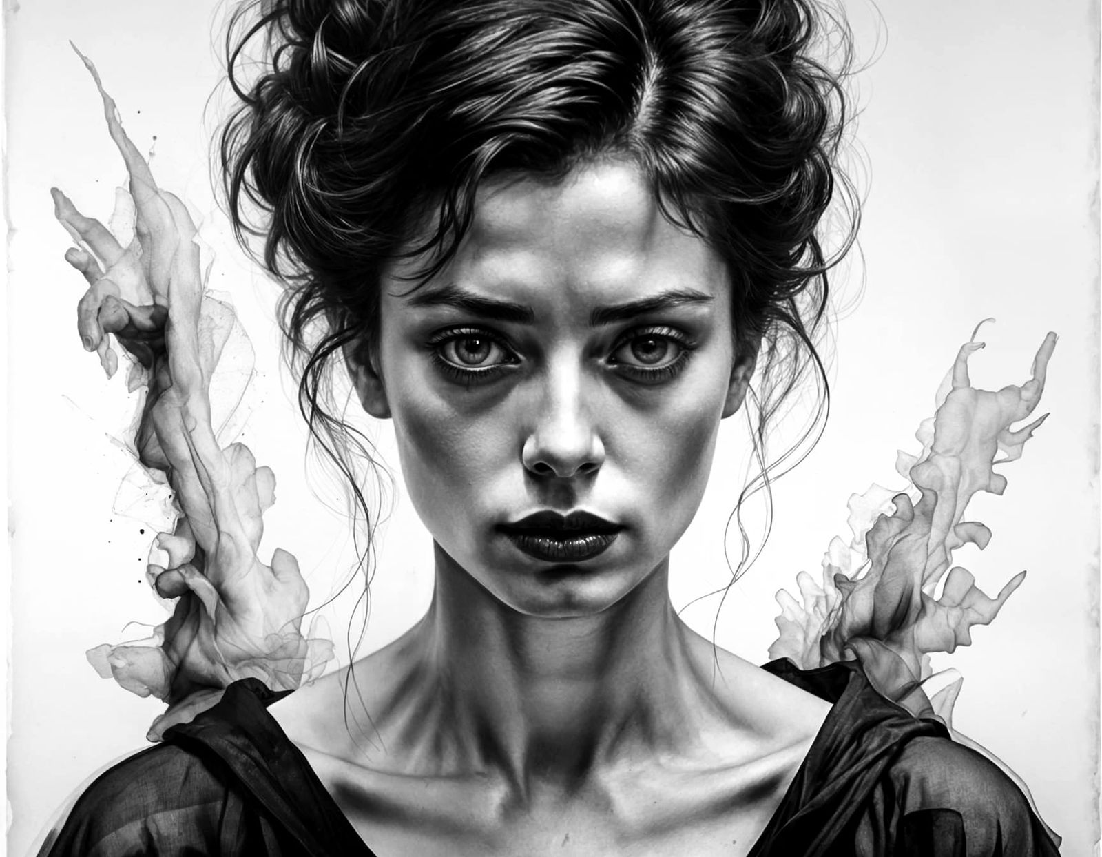 Ephemeral Woman in Charcoal Mist - AI Art