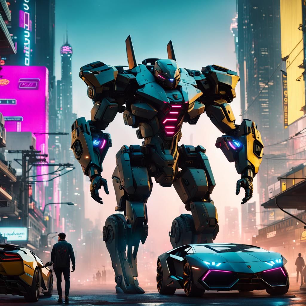 Cyberpunk mech in a city - AI Generated Artwork - NightCafe Creator