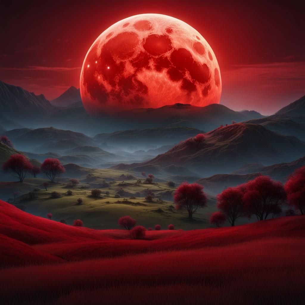 Full red moon rising over a rural valley - AI Generated Artwork ...