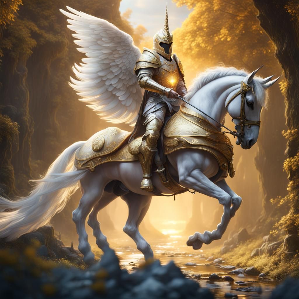 An angelic unicorn and knight - AI Generated Artwork - NightCafe Creator